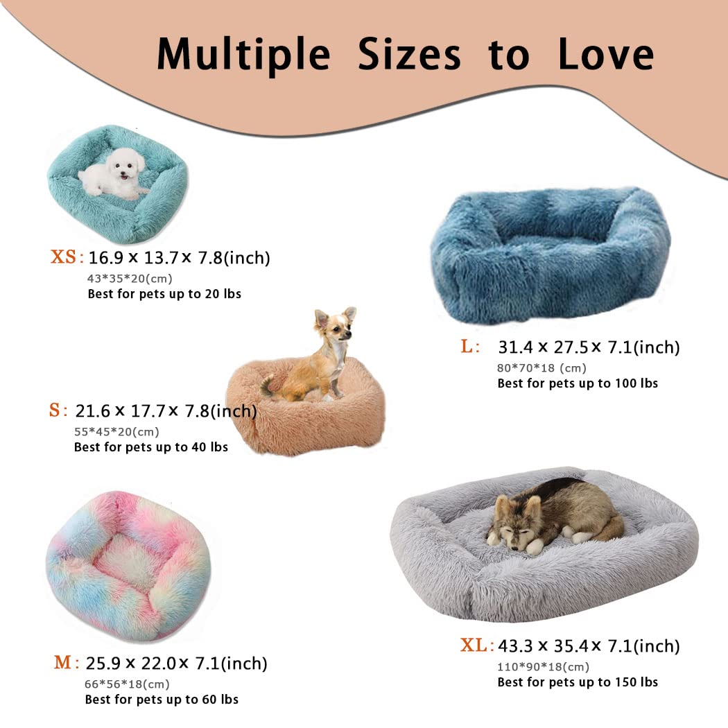 PEETITI Orthopedic Fluffy Plush Dog Bed Rectangle Calm Sleeping Pet Bed Washable Cat Dog Cushion Fits Up to 10-150lbs (X-Small, Pink)