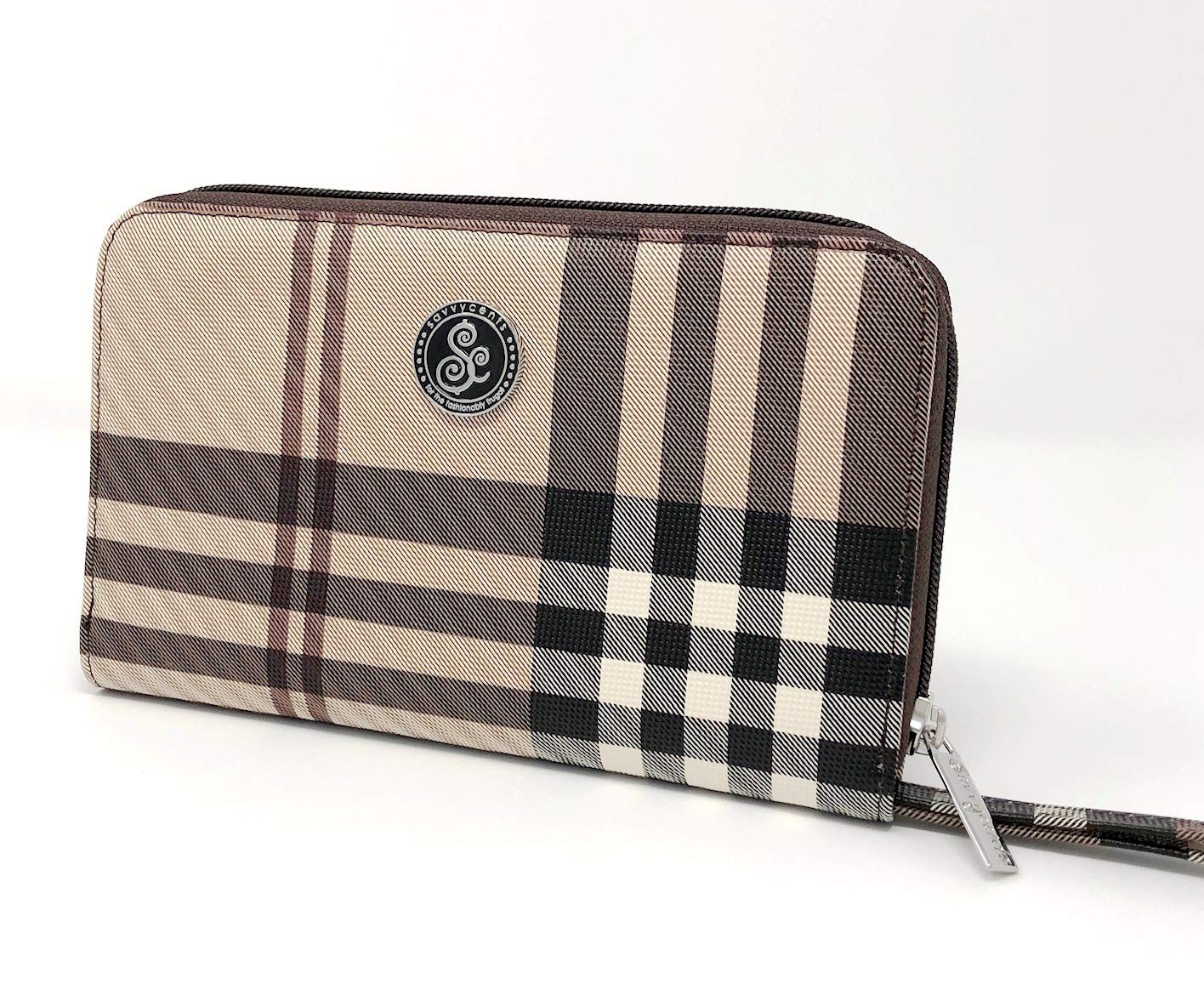 Savvycents Cash Budgeting Wallet (Brown plaid), Zip Around, Accordion File System, Wristlet Strap, Women's Wallet