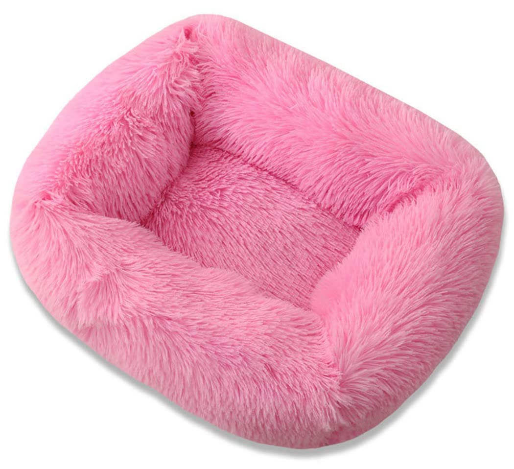 PEETITI Orthopedic Fluffy Plush Dog Bed Rectangle Calm Sleeping Pet Bed Washable Cat Dog Cushion Fits Up to 10-150lbs (X-Small, Pink)
