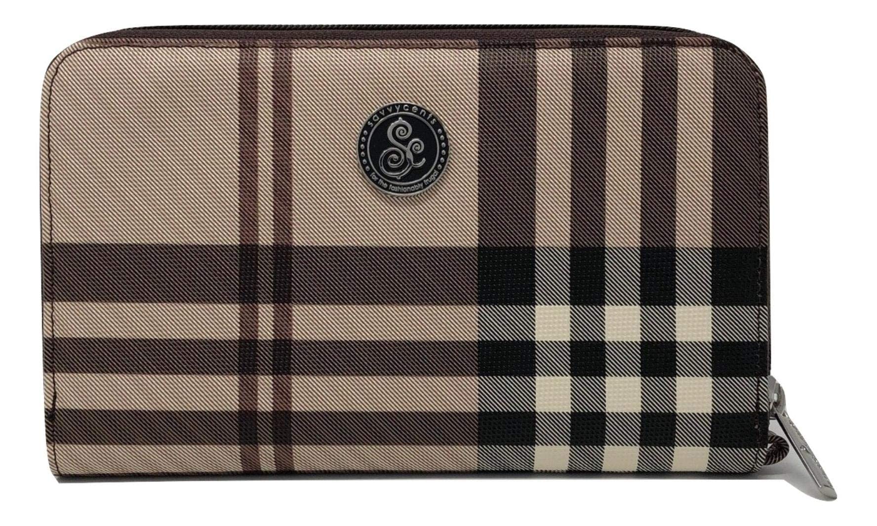 Savvycents Cash Budgeting Wallet (Brown plaid), Zip Around, Accordion File System, Wristlet Strap, Women's Wallet