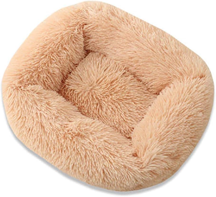 Bed S Size Warm Winter Square Super Soft Sleeping Dog Bed Long Plush Washable Cat Mat Basket Puppy House 1Pcs Champagne