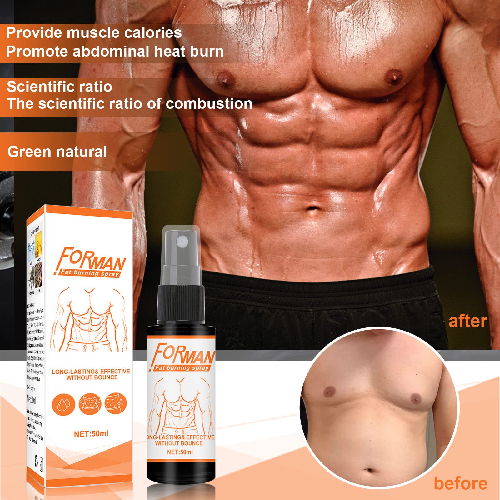 ChestFit Gynecomastia Fat Burner Spray - Chestfit Gynecomastia Heating Balm - Gynecomastia Cellulite Melting Spray - Hot Cream Cellulite Treatment - Chest Belly Fat Remove (3pcs)