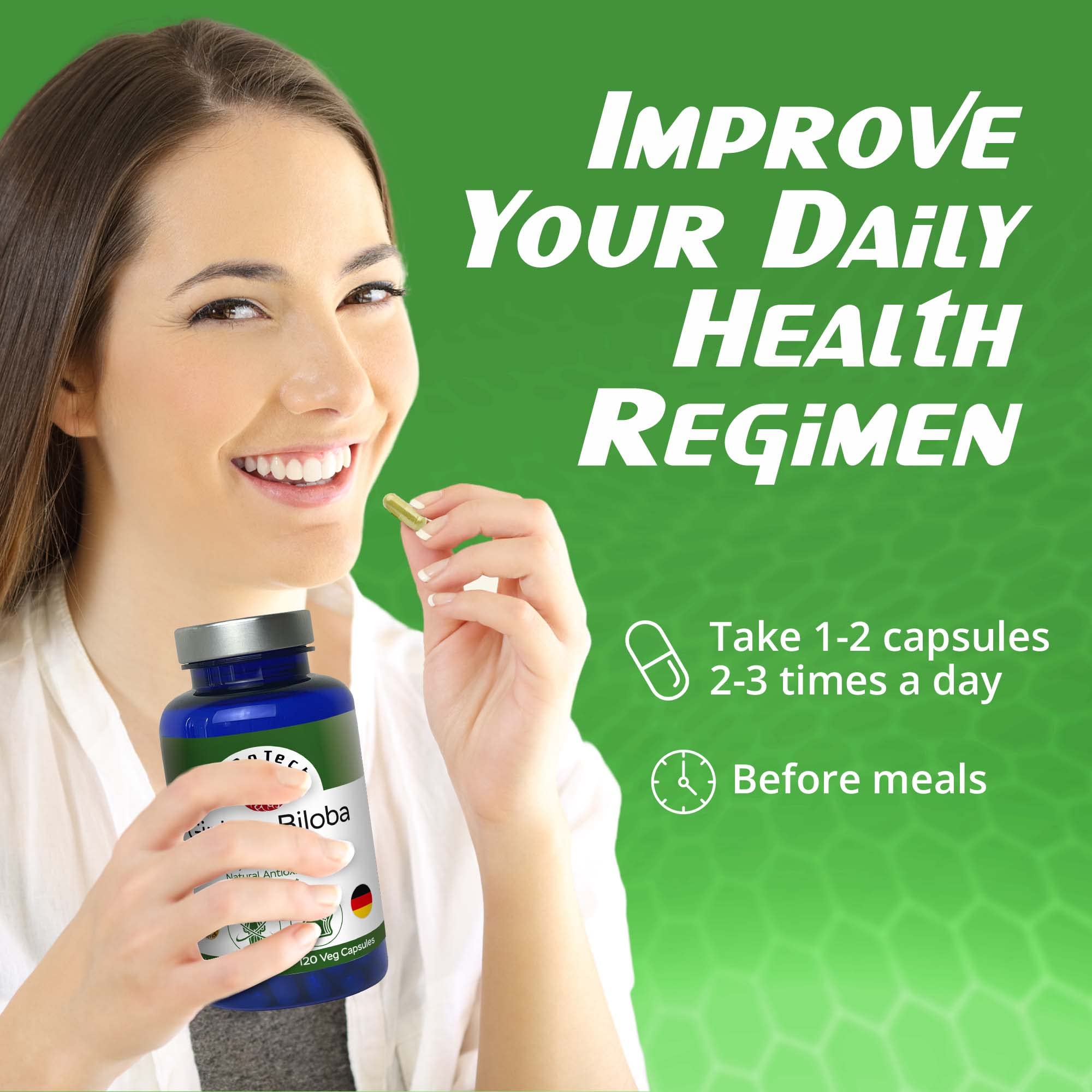 RaDoTech Ginkgo Biloba Support Brain Function, Supplements for Memory and Focus, Natural Antioxidant-Rich, Promotes Overall Health, 120 Vegetarian Capsules, GMP