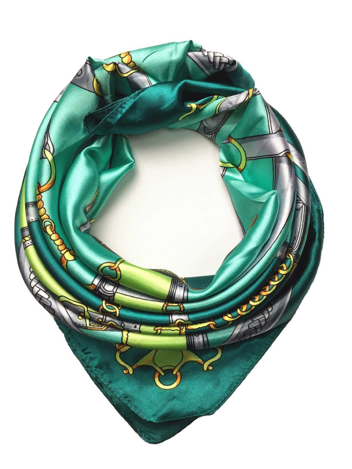 YOUR SMILE Silk Like Scarf Women's Fashion Pattern Large Square Satin Headscarf Headdress Green Chain (8)