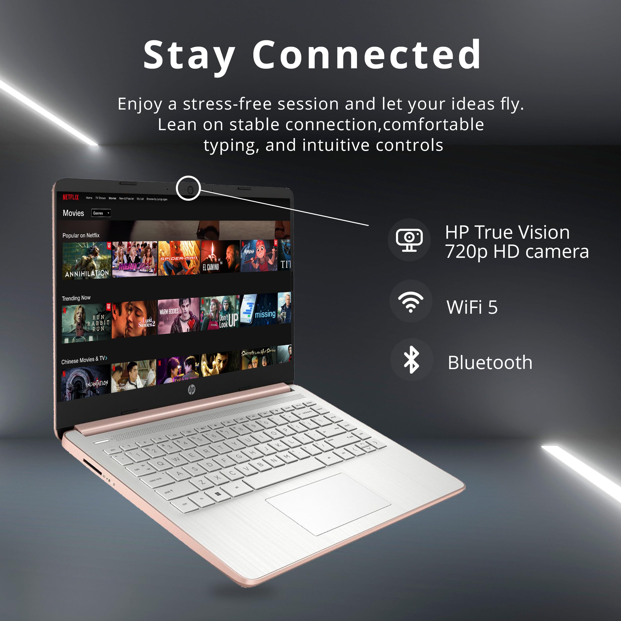 HP 2022 Stream 14" HD BrightView Laptop, Intel Celeron N4120 Processor, 8GB RAM, 320GB Storage(64GB eMMC+256GB Micro SD), Intel HD Graphics, 720p Webcam, 1 Year Office 365, Rose Gold, Win 11