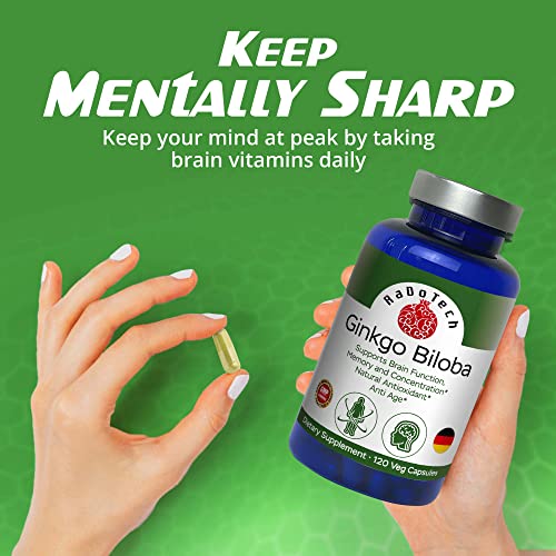 RaDoTech Ginkgo Biloba Support Brain Function, Supplements for Memory and Focus, Natural Antioxidant-Rich, Promotes Overall Health, 120 Vegetarian Capsules, GMP
