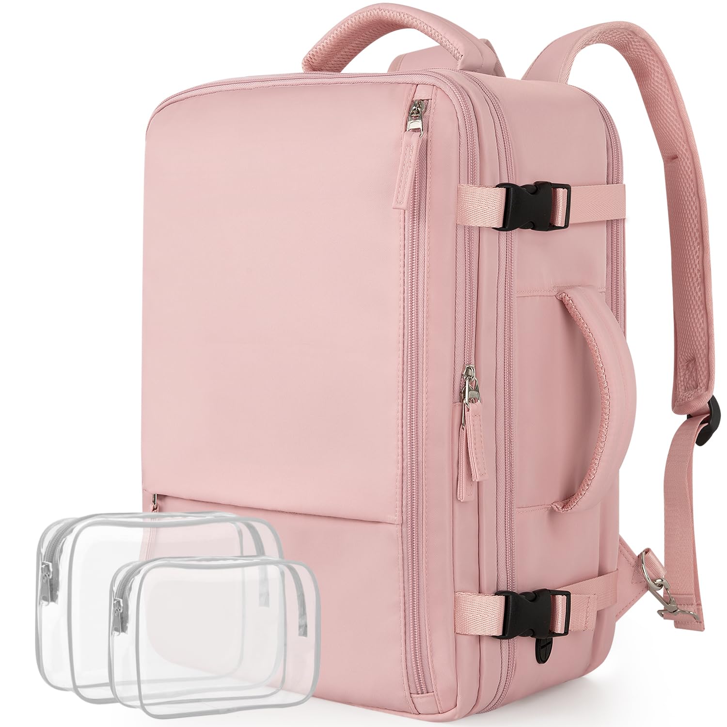 Snoffic Travel Backpack for Women, Large Carry On Backpack for Travel, Waterproof Backpack Personal Item, Backpack for Women, 17.3 Inch Laptop Backpack, College Bag Casual Daypack, Pink