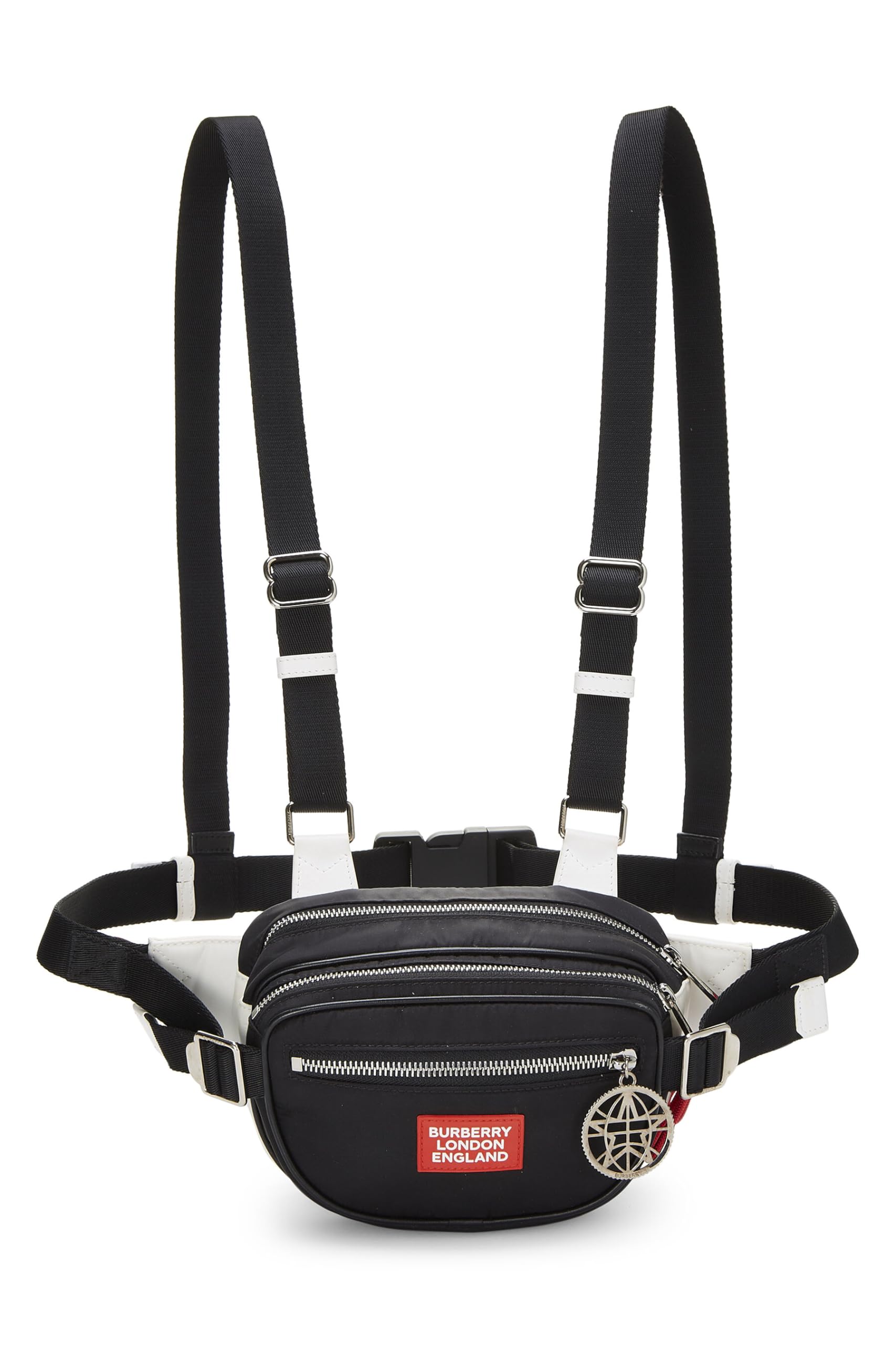 Burberry, Pre-Loved Black & White Nylon Cannon Belt Bag, Multi