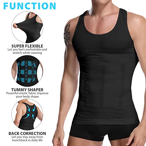 Aptoco Compression Shirts for Men,3 Pack Sleeveless Undershirt Body Shaper Vest Tank Top Mens Gynecomastia