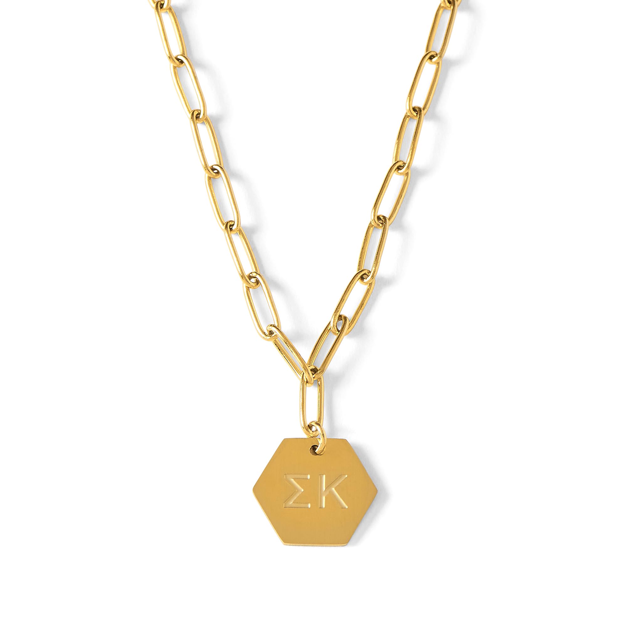 Sorority Shop Sigma Kappa Paperclip Necklace — SK 18K Gold Plated Sorority Gifts Necklace, Long-Lasting Sigma Kappa Gifts for Women