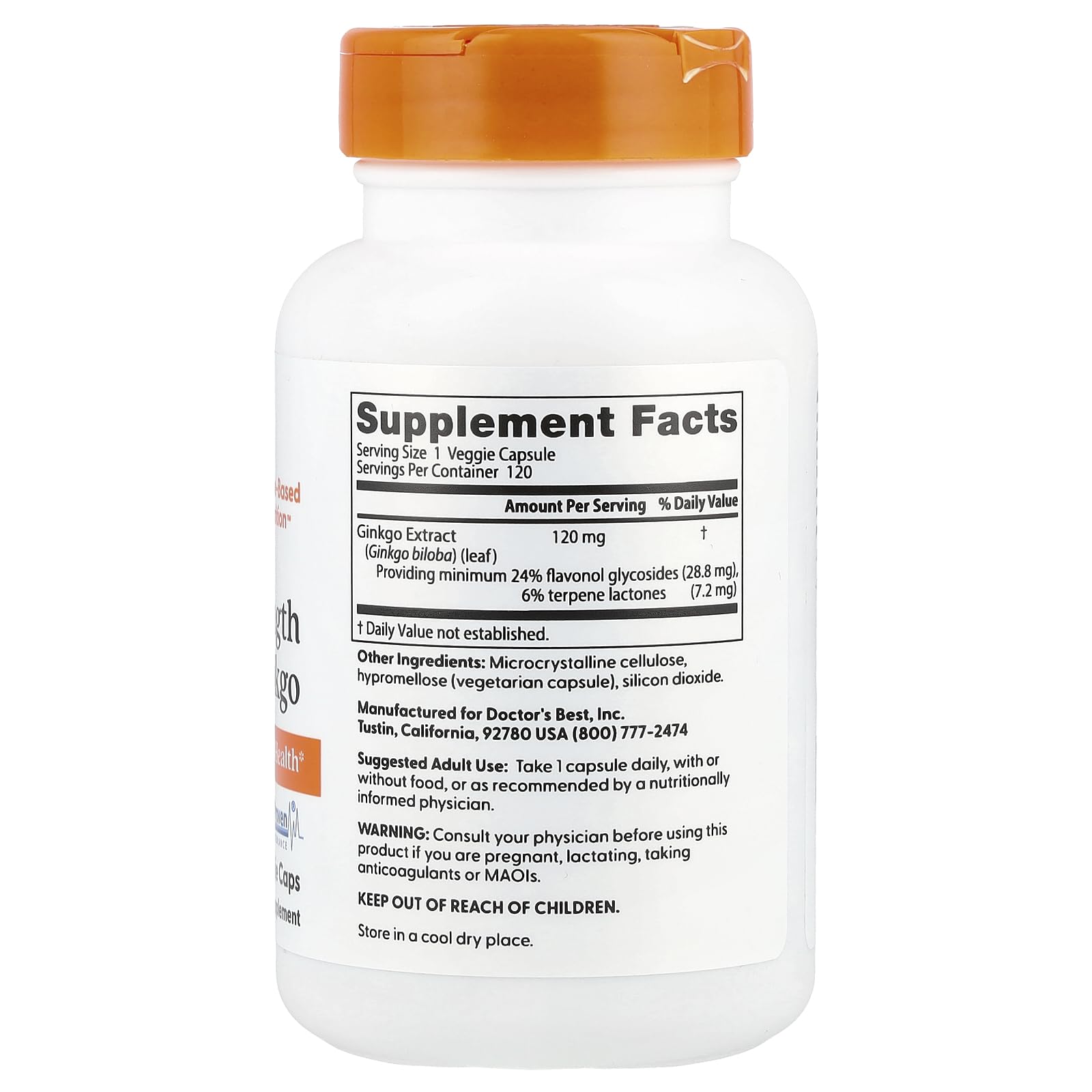Doctor's Best Extra Strength Ginkgo, 120 mg, 120 Count