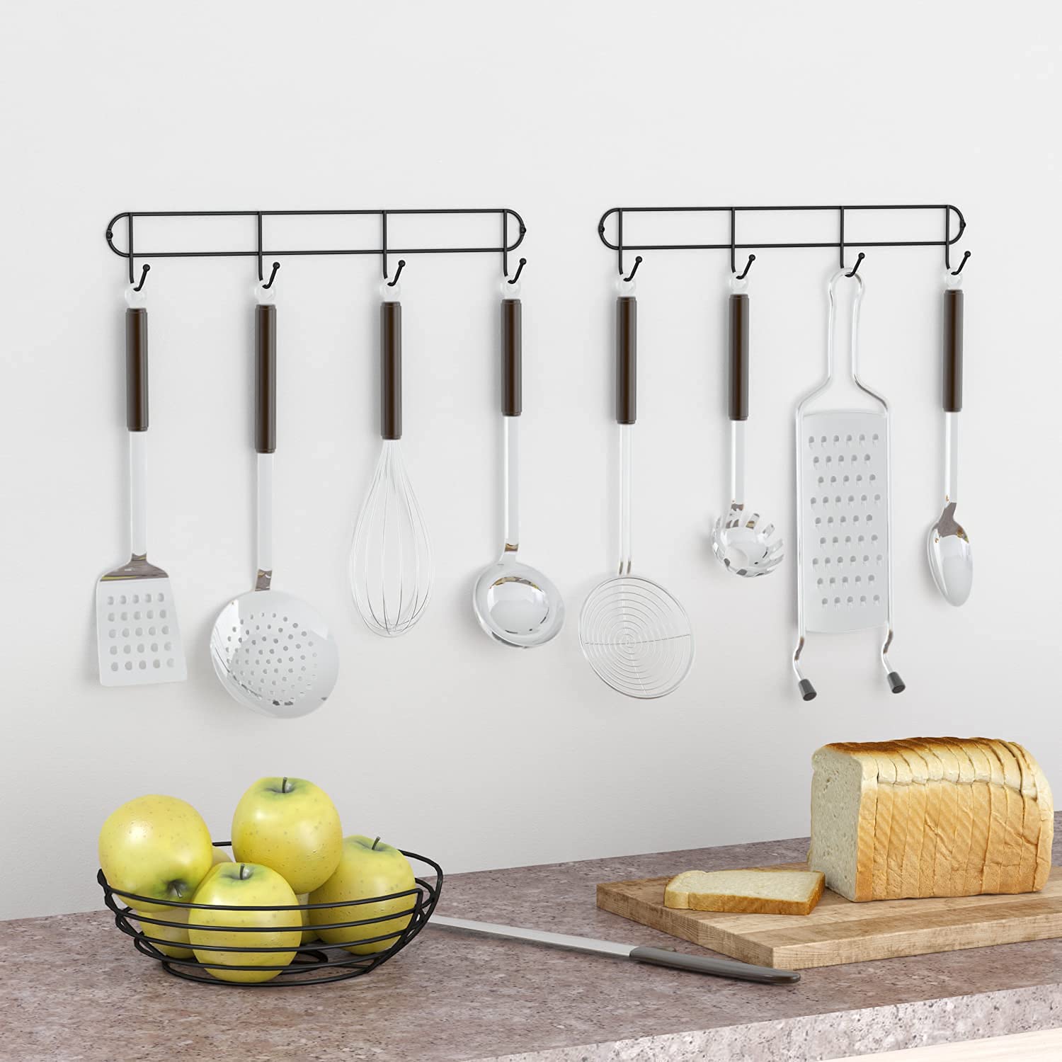 Tibres - Coffee Mug Rack Wall Mounted - Mug Holder - Coffee Cup Organizer - Mug Hanger - Coffee Cup Rack with Mug Hooks for Kitchen Display - Rustic Farmhouse Storage Tea Cup Hooks - Set of 2 - Black