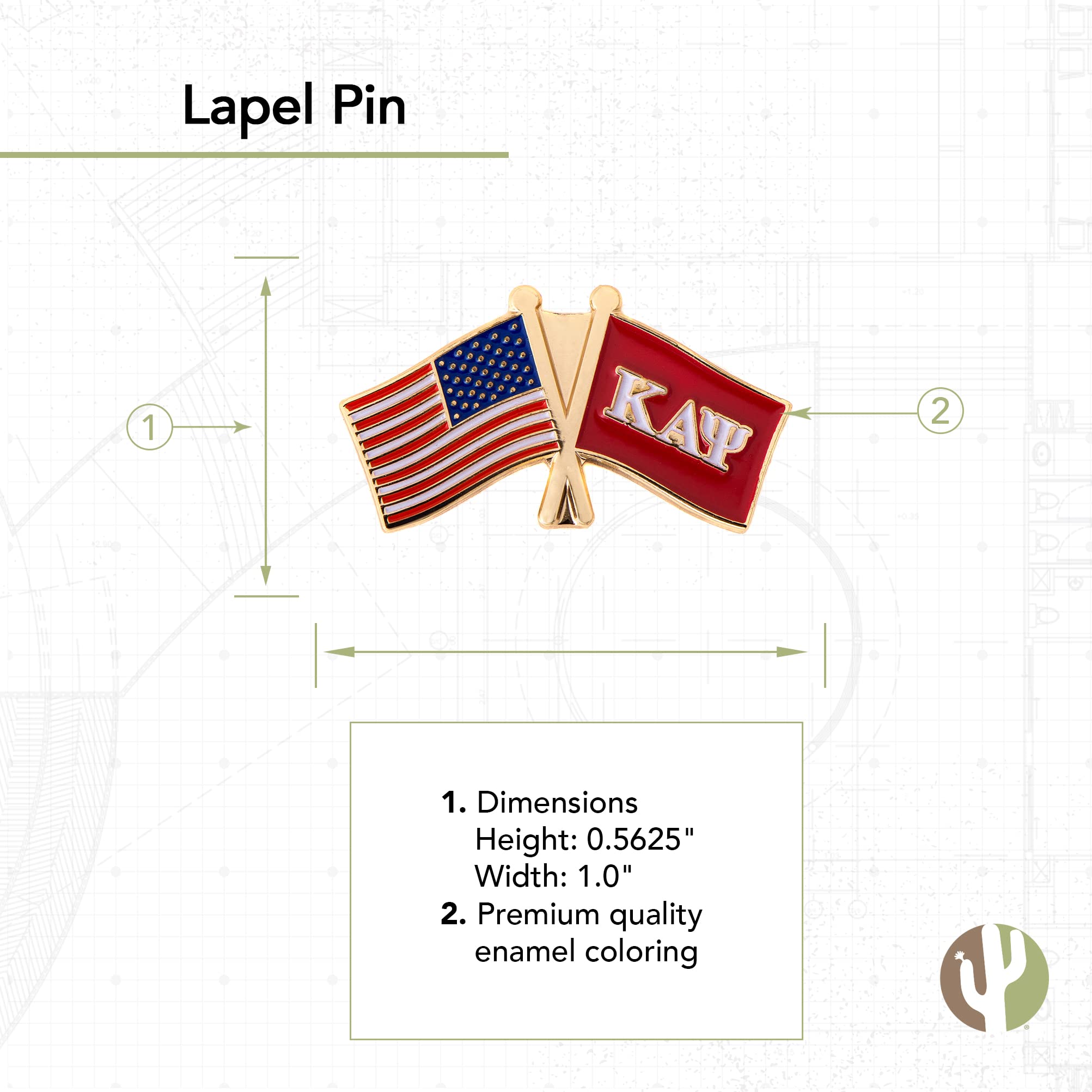 Desert Cactus Kappa Alpha Psi Lapel Pin USA Greek Letter Fraternity Enamel Nupes (Double Flag Pin)
