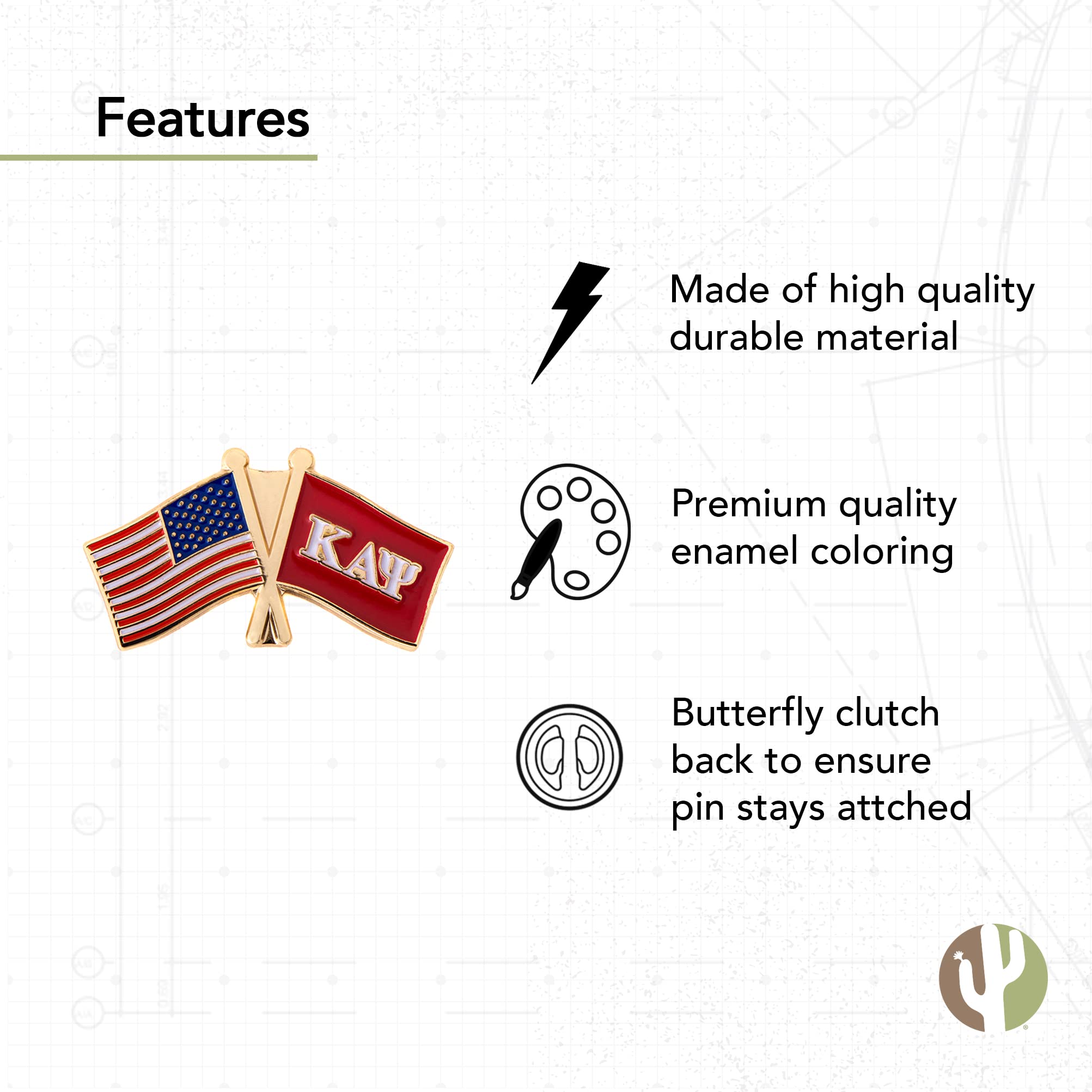 Desert Cactus Kappa Alpha Psi Lapel Pin USA Greek Letter Fraternity Enamel Nupes (Double Flag Pin)