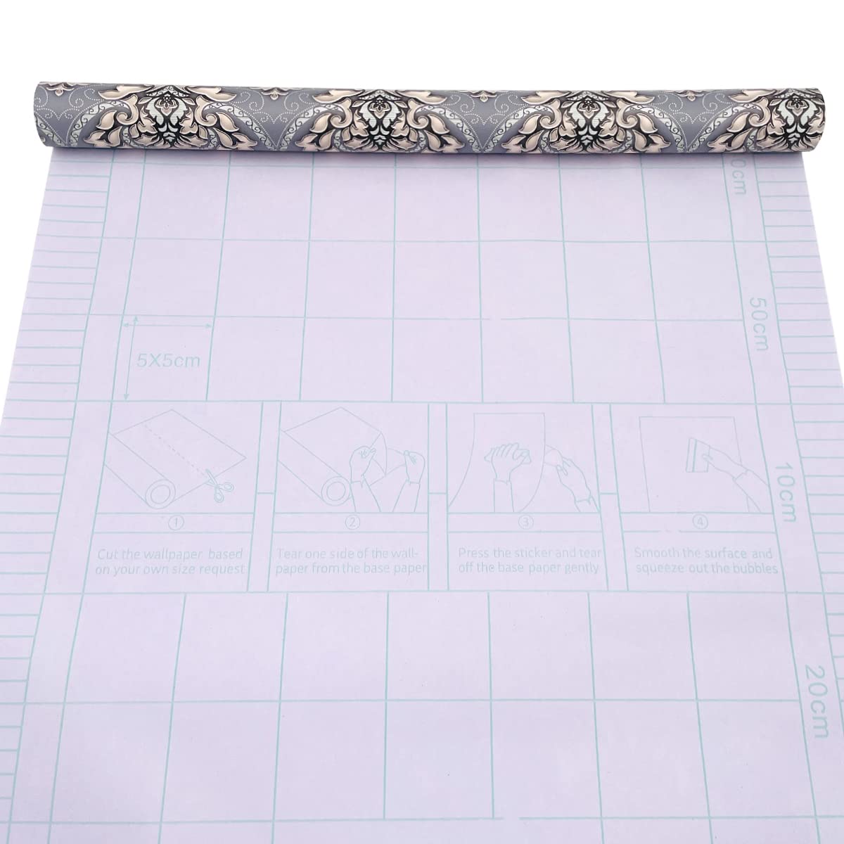 Yifasy 2Pack Shelf Liners for Kitchen Cabinets Closet Easy Clean Self Adhesive Grey Damask Wallpapers Refresh Furniture Surface 18 inch Wide