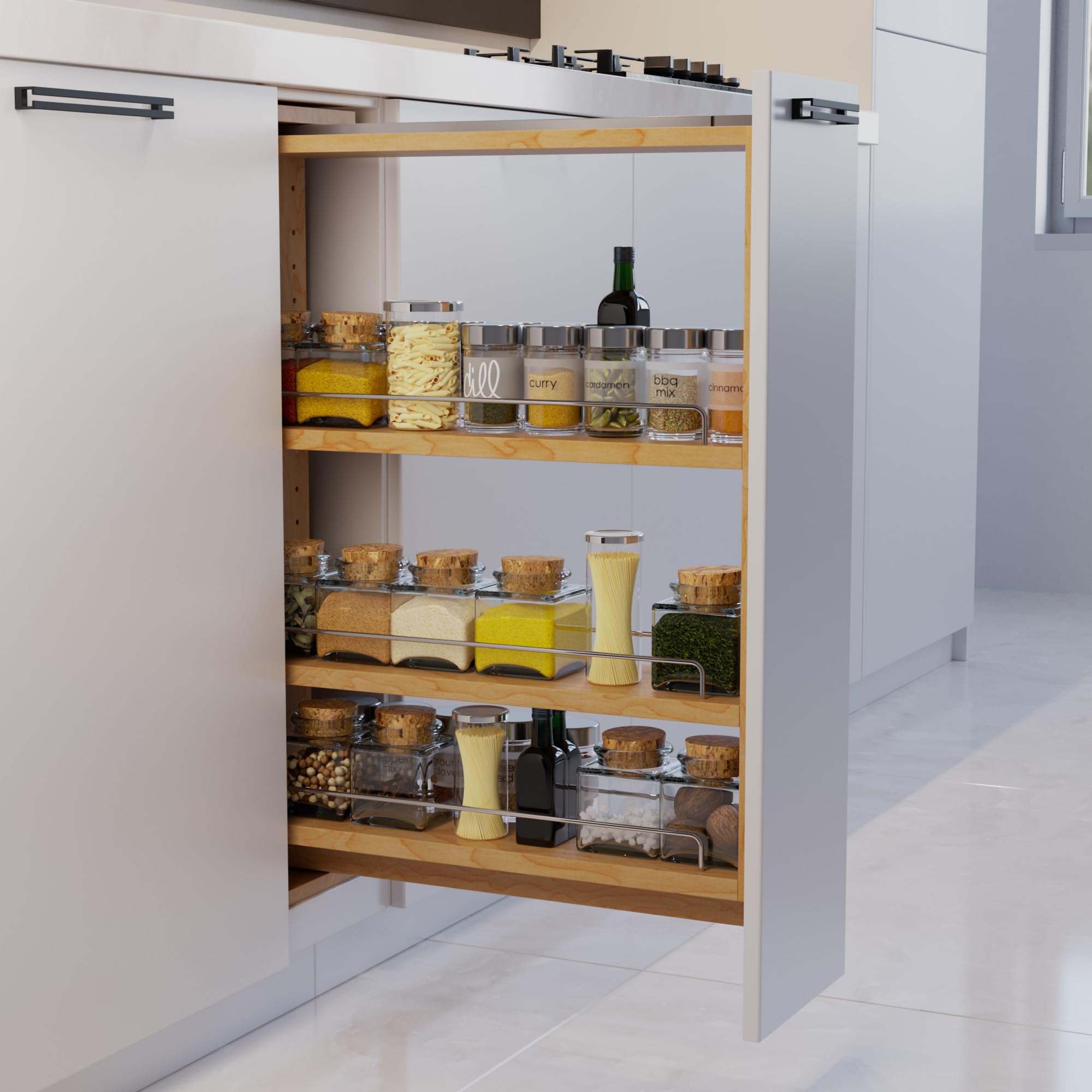 Dowell 8" Base Filler Pullout with Adjustable Shelves (4005 0630B)