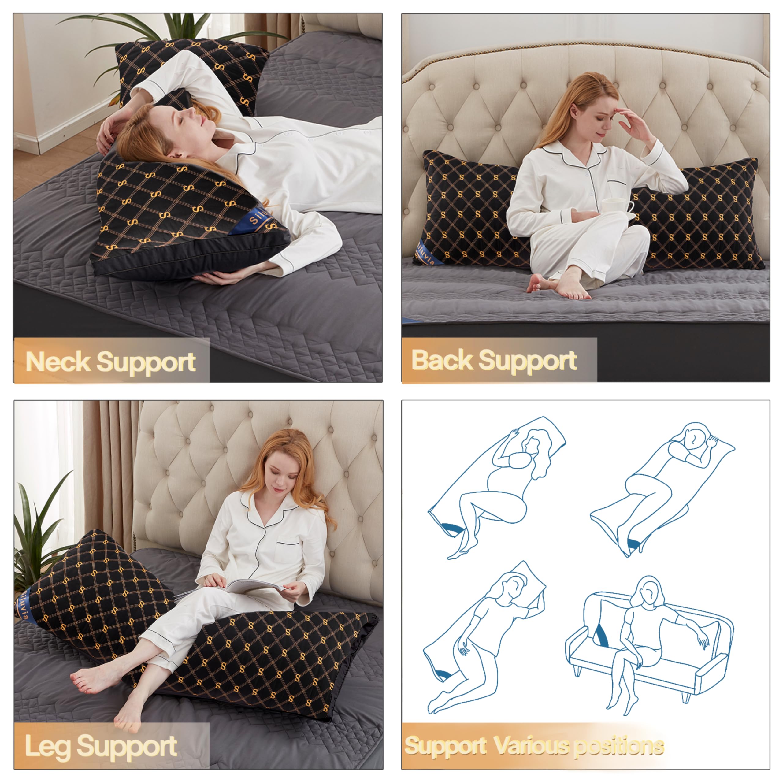 Siluvia Body Pillow for Adults-Premium Adjustable Loft Quilted Body Pillows - Hypoallergenic Fluffy Pillow - Quality Plush Pillow - Down Alternative Pillow (Gray-LightGray, 21βx54β)