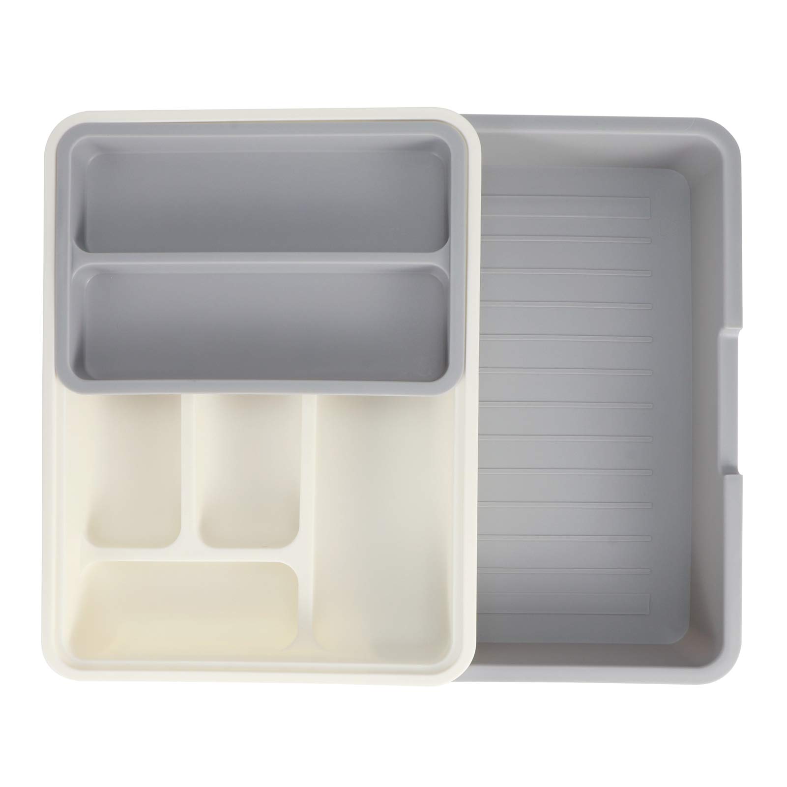 Yosoo Cutlery Organizer, 3-piece Combination Expandable Adjustable Cutlery Storage Tray 7 Compartments Tidy Drawer Utensil Organizer Silverware Organizer for Kitchen (12.4x9.3in)