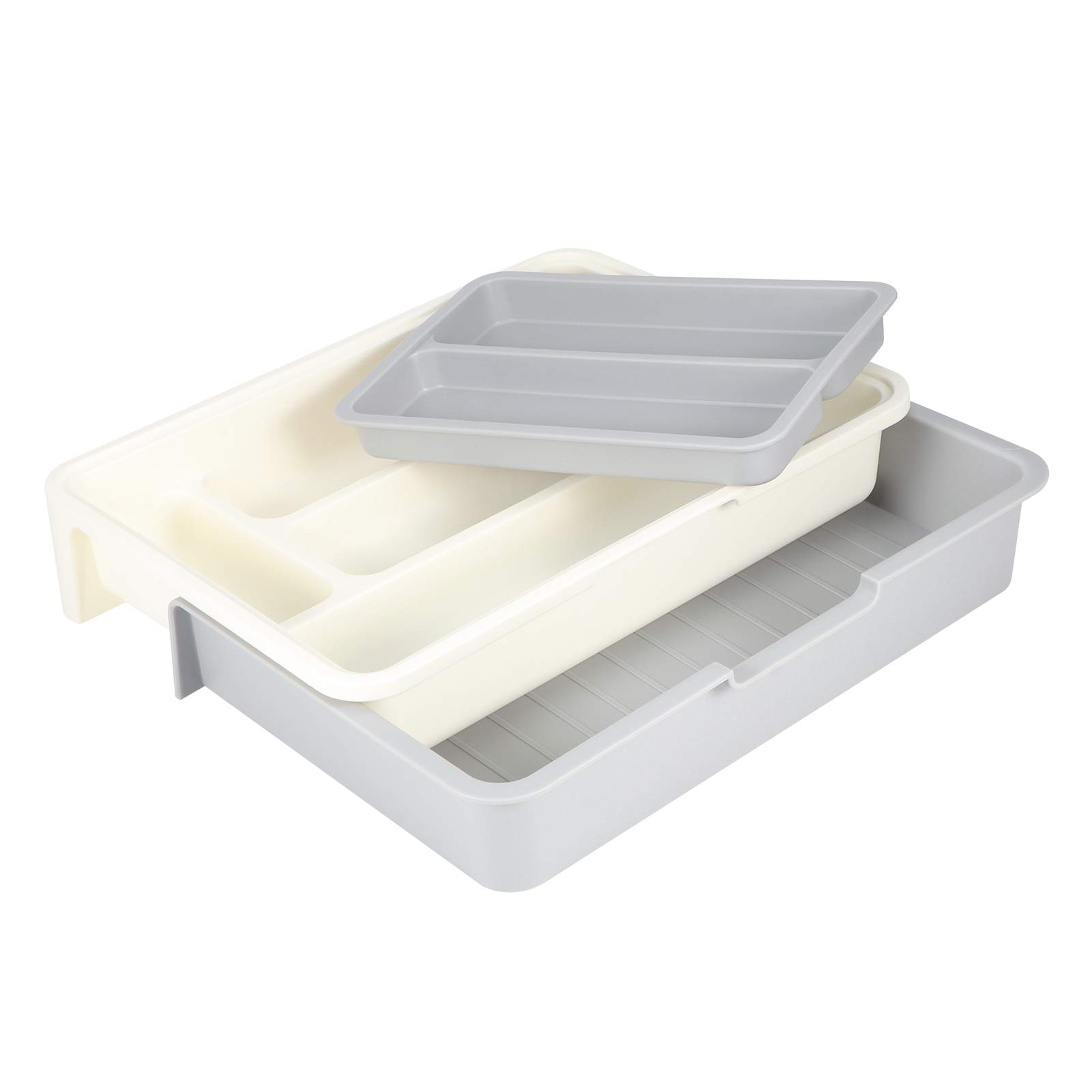 Yosoo Cutlery Organizer, 3-piece Combination Expandable Adjustable Cutlery Storage Tray 7 Compartments Tidy Drawer Utensil Organizer Silverware Organizer for Kitchen (12.4x9.3in)