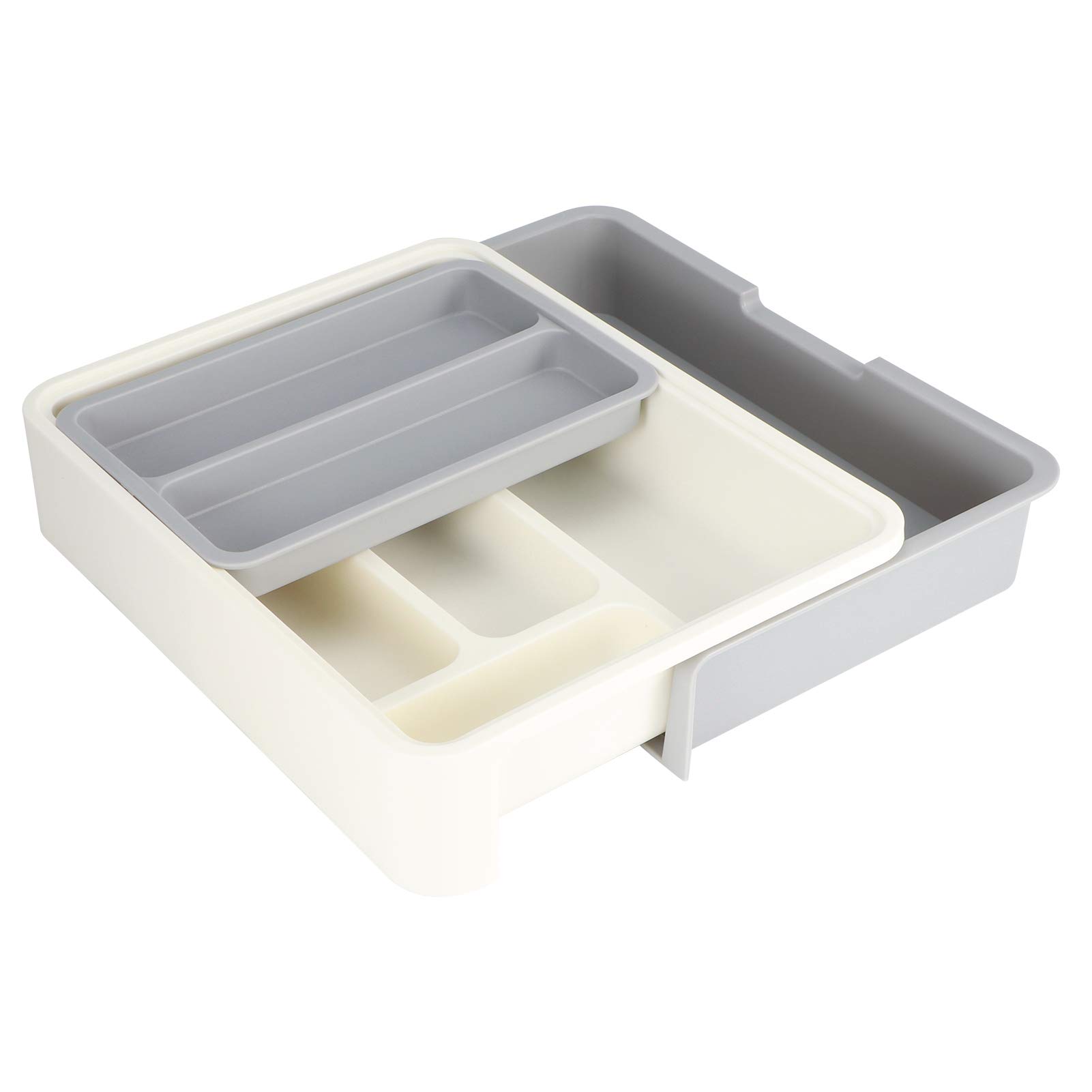 Yosoo Cutlery Organizer, 3-piece Combination Expandable Adjustable Cutlery Storage Tray 7 Compartments Tidy Drawer Utensil Organizer Silverware Organizer for Kitchen (12.4x9.3in)