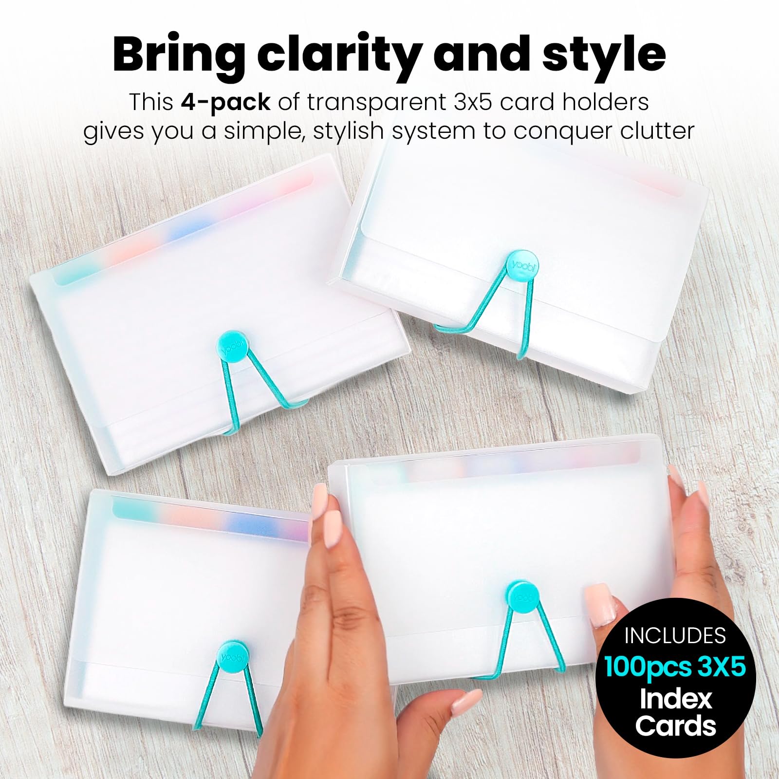Yoobi Index Card Organization Set - 4 Pack - 3x5 Index Cards with Colorful Tab Dividers in Index Card Cases - 100 Cards Per Box, College Ruled Index Cards, Index Card Dividers Sticker Labels - 4 Pack