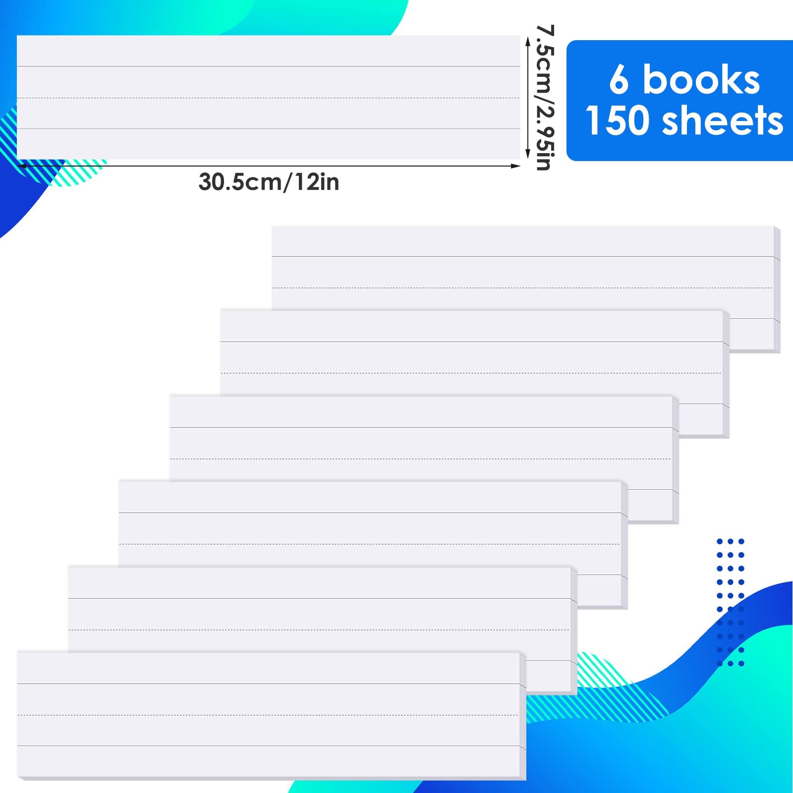 TIESOME Sentence Strips for Teachers, 150 Sheets White Word Writing Strips Adhesive Sentence Learning Strips Lined Word Strips for School Office Supplies 3 x 12 Inch