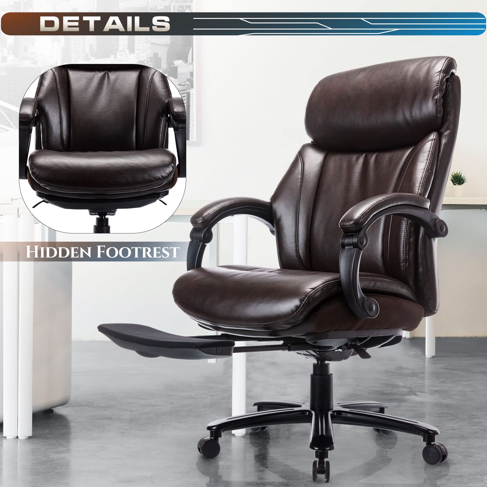 COLAMY Big and Tall Office Chair with Footrest 400lbs, Heavy Duty High Back Ergonomic Home Office Computer Chair - Thick Bonded Executive Chair with Wide Seat for Adult Work and Study, Black