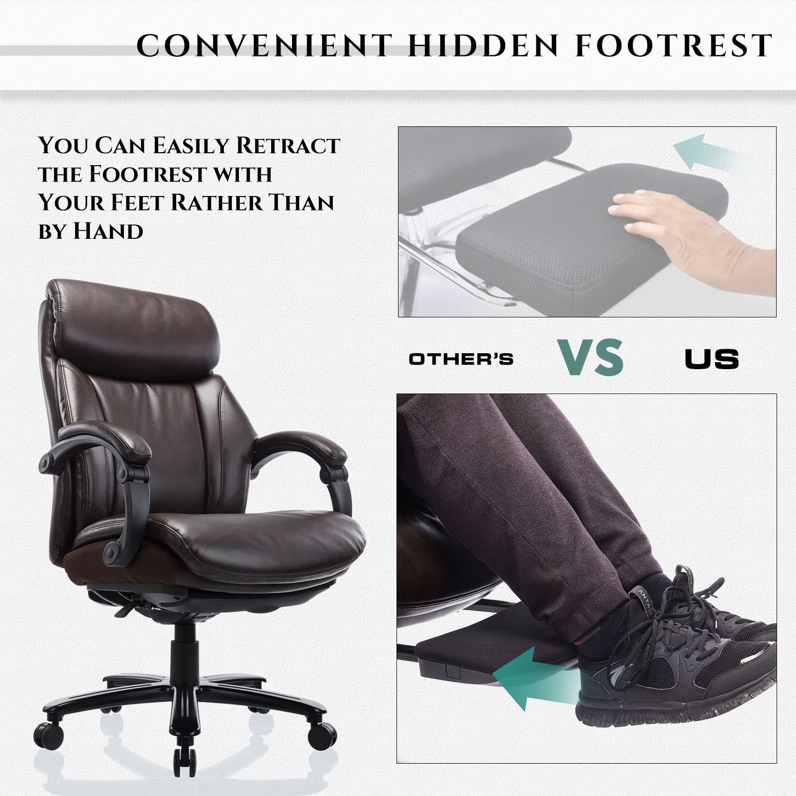 COLAMY Big and Tall Office Chair with Footrest 400lbs, Heavy Duty High Back Ergonomic Home Office Computer Chair - Thick Bonded Executive Chair with Wide Seat for Adult Work and Study, Black