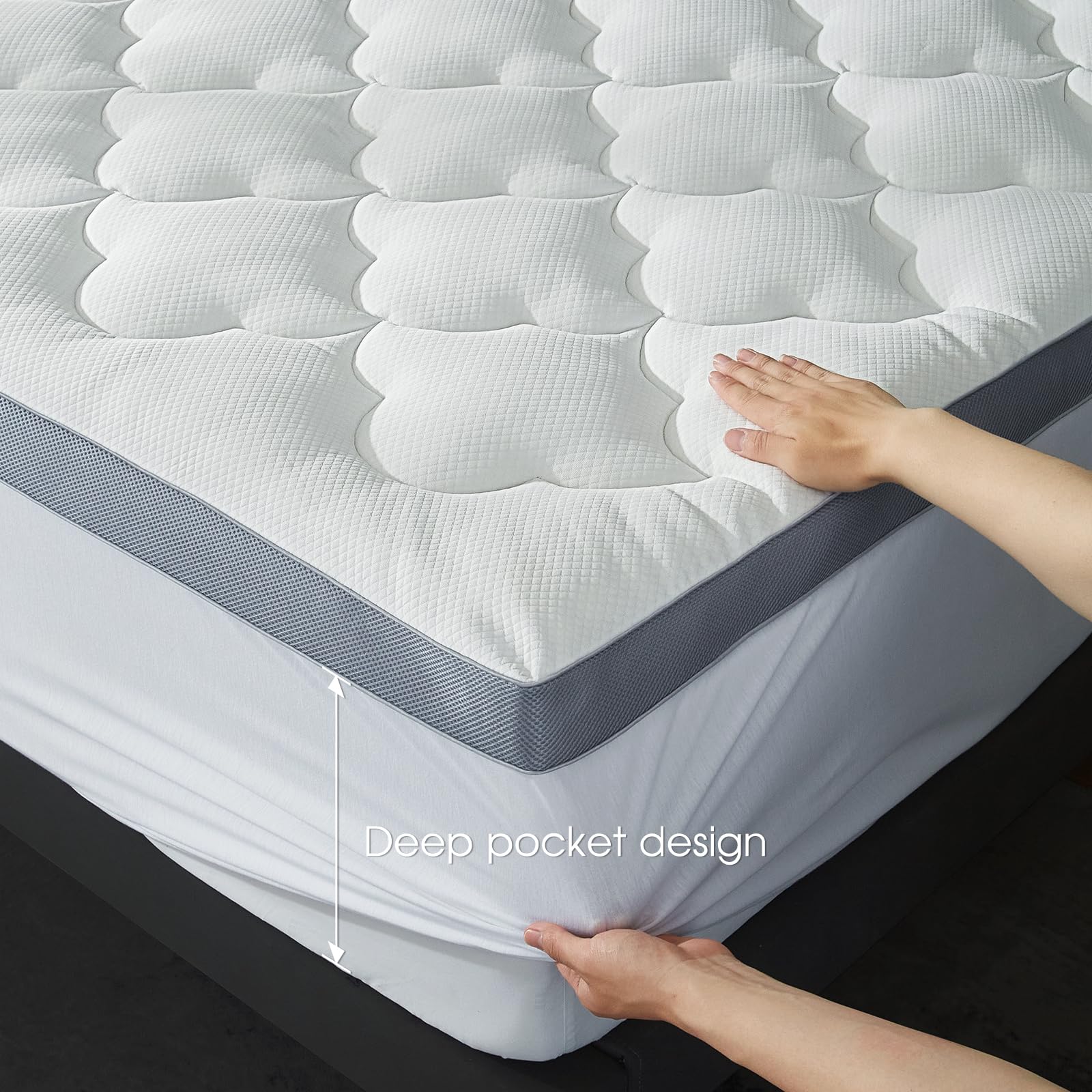 Powdion Pillow Top Mattress Topper Queen, Soft Plush Cooling Down Alternative Mattress Topper Queen for Back Pain,Thick Mattress Pad Bed Topper with 8-21" Deep Pocket
