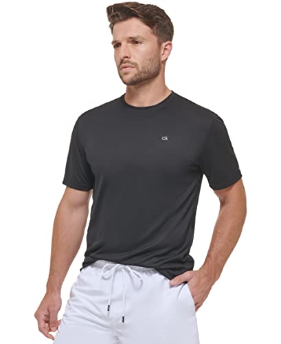 Calvin Klein Men's Standard Light Weight Quick Dry Short Sleeve 40+ UPF Protection, Black, X-Large
