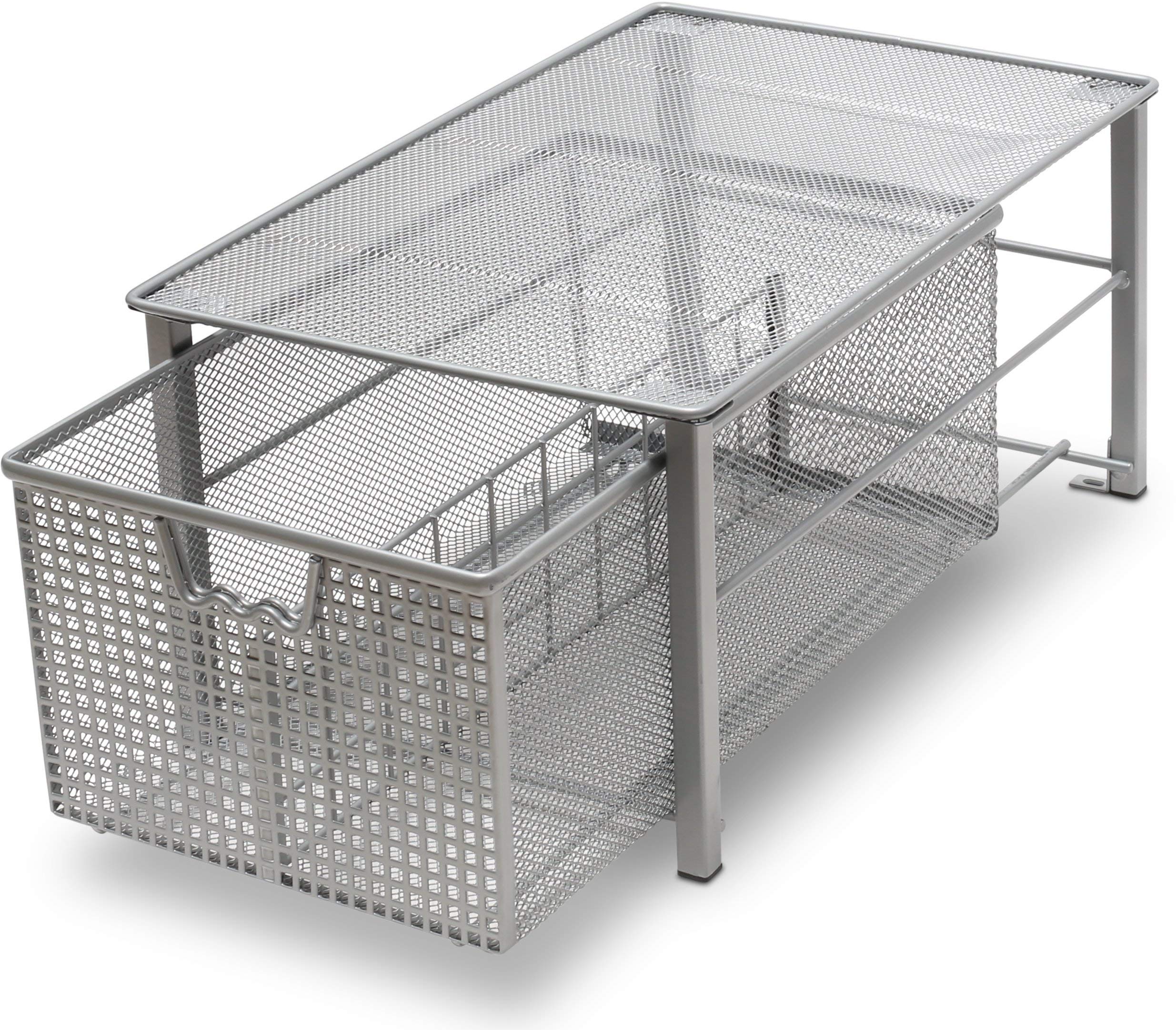 DecoBros Sliding Cabinet Basket Organizer Drawer, Silver