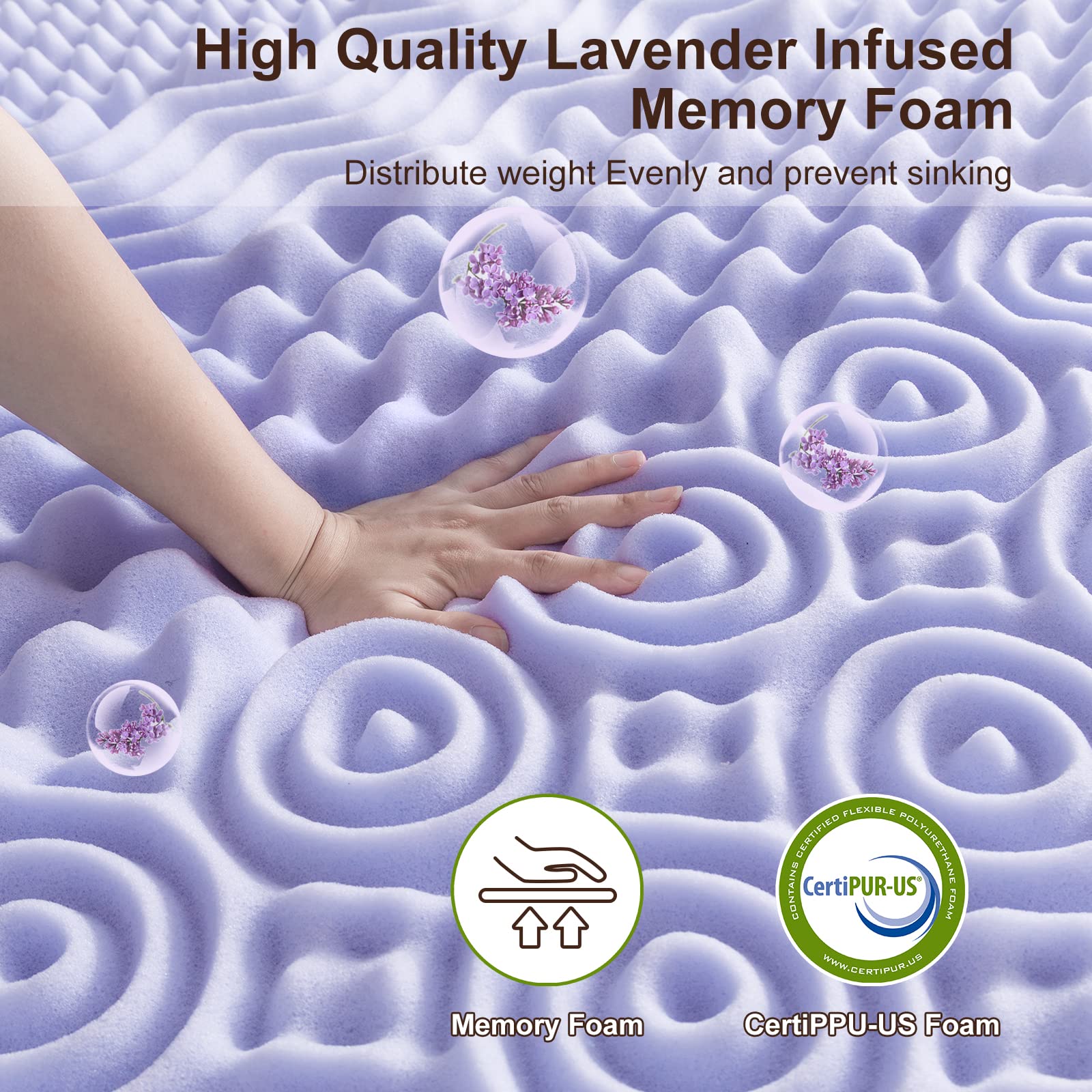 UniPon 4 Inch Egg Crate Memory Foam Mattress Topper, Lavender Infused Medium Firm Mattress Topper, 7 Zones Memory Foam Bed Topper, CertiPUR-US Certified (Queen)