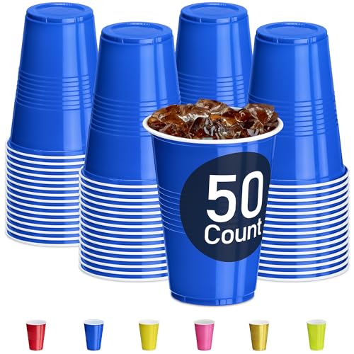 DecorRack Blue Plastic Cups, 9 oz Disposable Cups (50 Count)