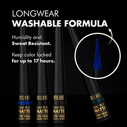 Milani Stay Put Matte Liquid Eyeliner - Waterproof Liquid Eyeliner Pen, Long Lasting & Smudgeproof Makeup Pen Black