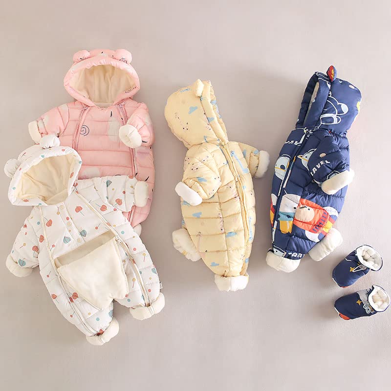 JunNeng Baby Toddler Thicken Fleece Lined Romper Snowsuit with Boots,Winter Cartoon Snow Wear Jumpsuit Outfit,Green Camo 3-6M