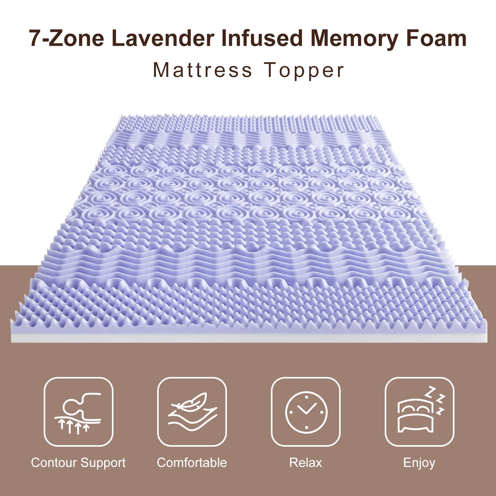 UniPon 4 Inch Egg Crate Memory Foam Mattress Topper, Lavender Infused Medium Firm Mattress Topper, 7 Zones Memory Foam Bed Topper, CertiPUR-US Certified (Queen)