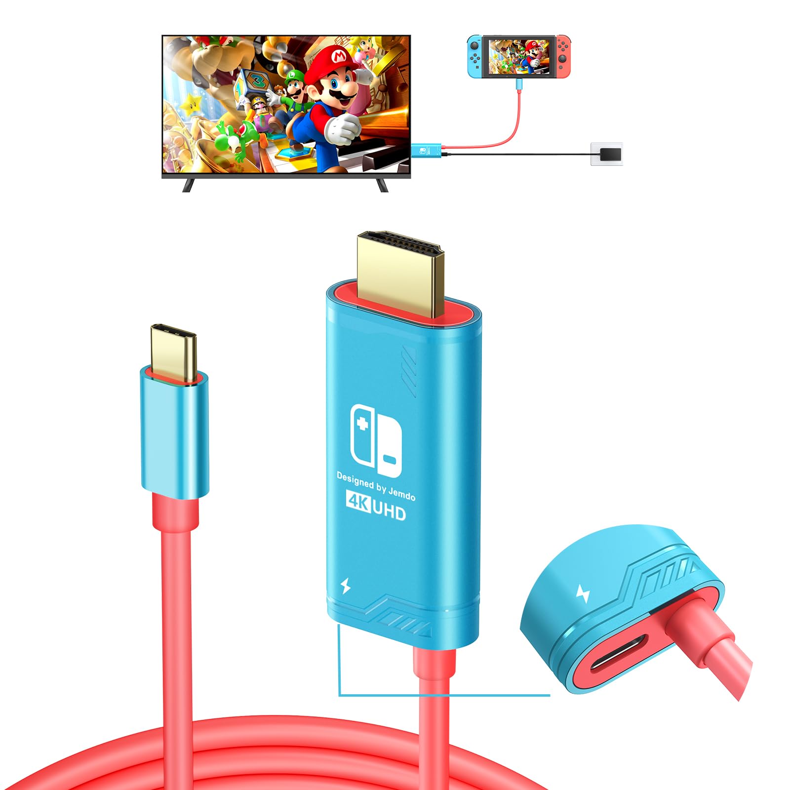 JINGDU USB C to HDMI Cable Compatible with Nintendo Switch NS/OLED, Portable TV Adapter Connector Replaces The Original Switch Dock for TV Screen Mirroring, Convenient for Travel, 4K HD, 2m, Blue
