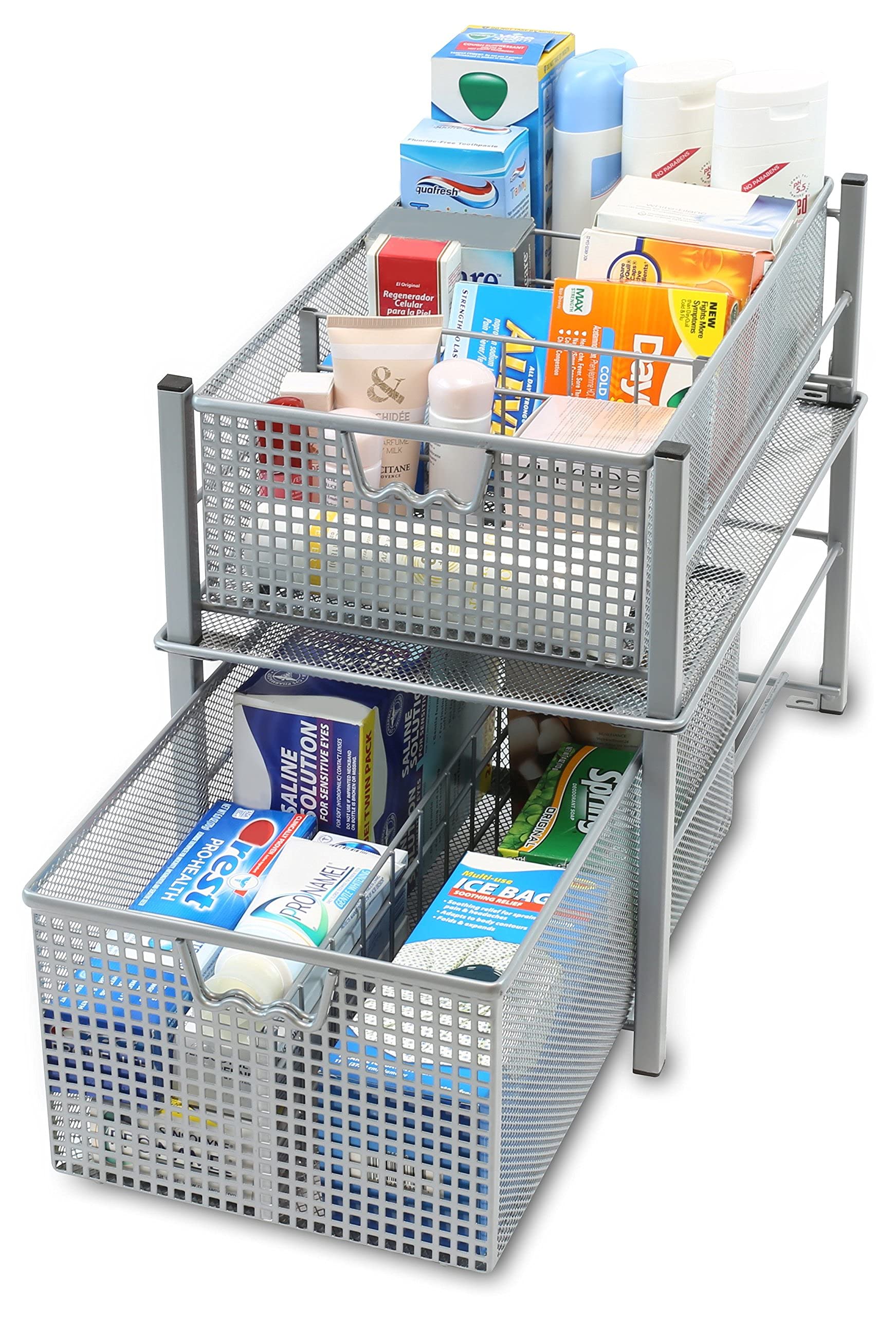 DecoBros Sliding Cabinet Basket Organizer Drawer, Silver
