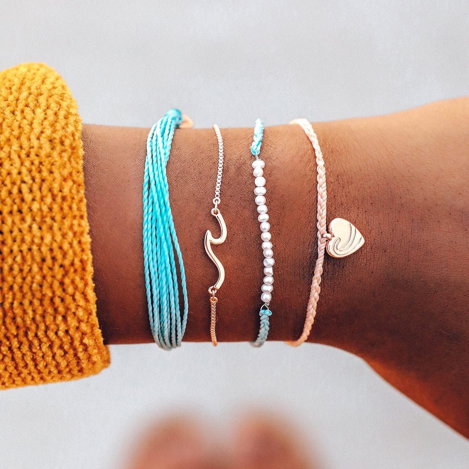 Pura Vida By the Sea Style Bracelet Pack - Stackable Bracelets for Women - Handmade Accessories, Adjustable Bands - Multicolor, Set of 4