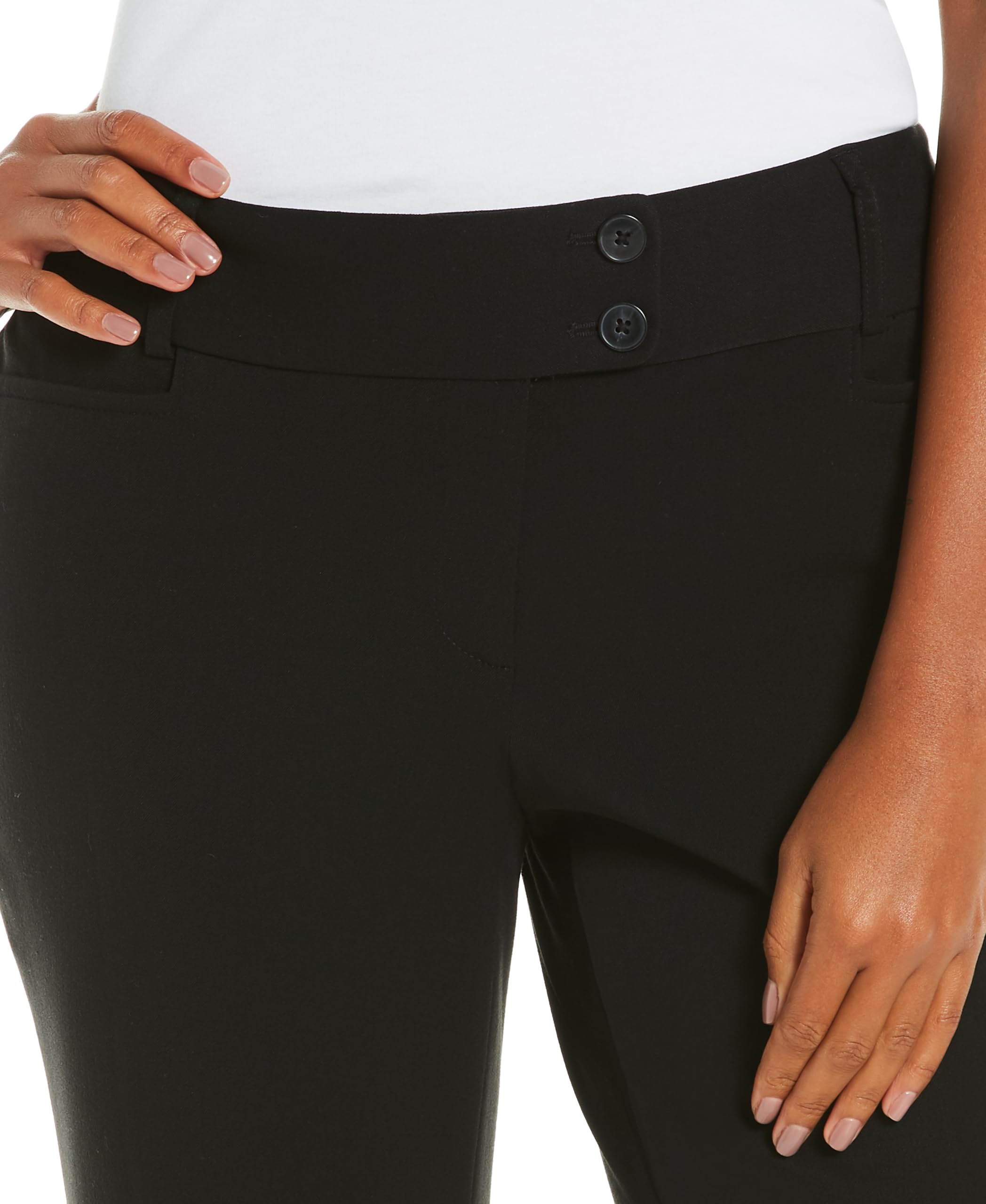 Rafaella Women's Regular Curvy Fit Gabardine Bootcut Dress Pants with Pockets, Soft Stretch Work Slacks, 29" & 32" Inseams, Black, 12