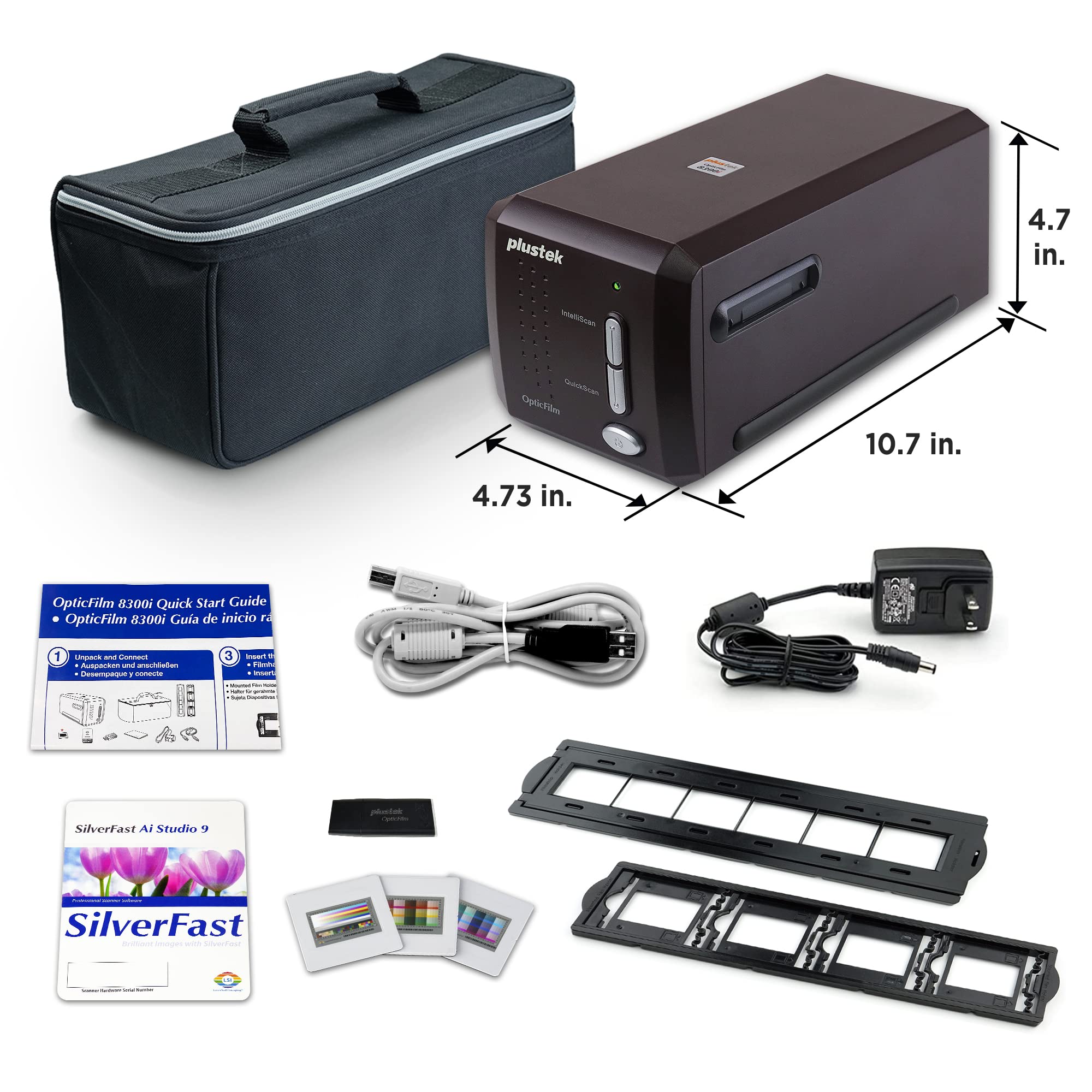 Plustek OpticFilm 8300i Ai Film Scanner - Converts 35mm Film & Slide into Digital, Bundle SilverFast Ai Studio 9 + QuickScan Plus, Include Advanced IT8 Calibration Target (3 Slide)