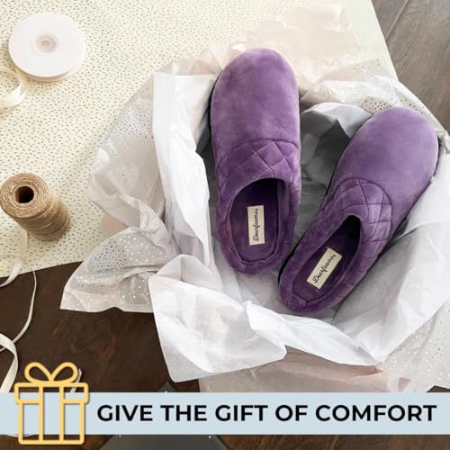 Dearfoams Women's Indoor/Outdoor Memory Foam Darcy Microfiber Velour Clog, Wide Widths Slipper, Smokey Purple, 9-10