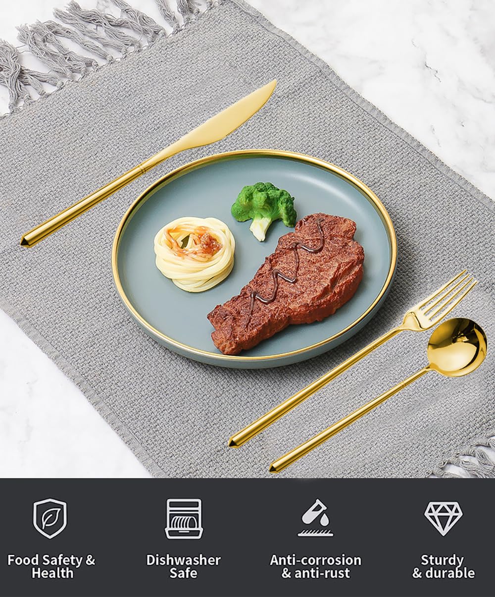 Thomaso 30 Piece Gold Silverware Set for 10,18/10 Stainless Steel Premium Cutlery With Unique Tapered Handles Design,Gold Spoons and Forks Set,Gold Plated Kitchen Utensil Set,Dishwasher Safe