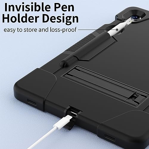 Kezigud Shockproof Kickstand Case for Galaxy Tab S9 11''/S9 FE 10.9'', Heavy Duty Hybrid Rugged Three Layer Soft Silicone+Hard PC with S-Pen Holder Cover for Samsung Tab S9/S9 FE 2023(Black)
