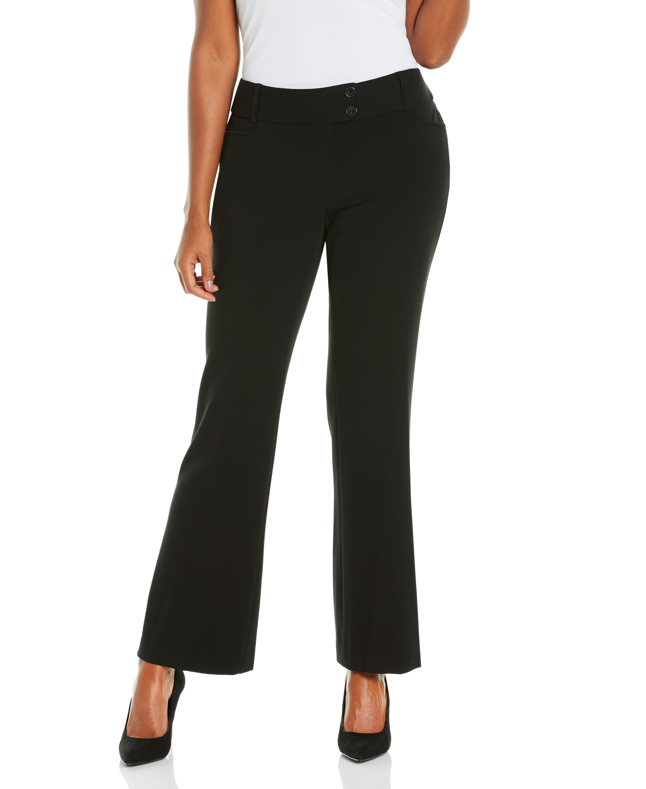 Rafaella Women's Regular Curvy Fit Gabardine Bootcut Dress Pants with Pockets, Soft Stretch Work Slacks, 29" & 32" Inseams, Black, 12