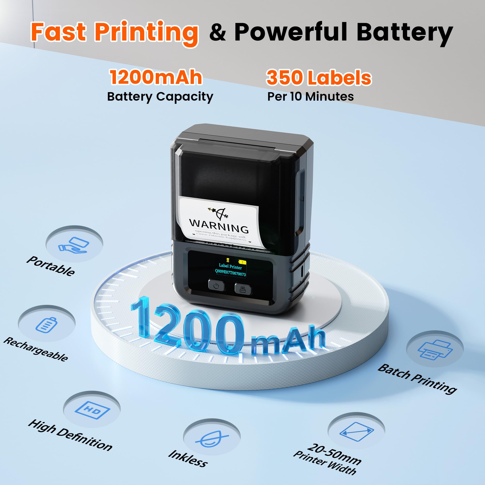 Phomemo M120 Label Maker- Barcode Printer Bluetooth Thermal Label Maker Machine 2 Inch 50mm Barcode Label Printer for Retail, QR Code, Small Business, Compatible with Android, iOS & PC, Black