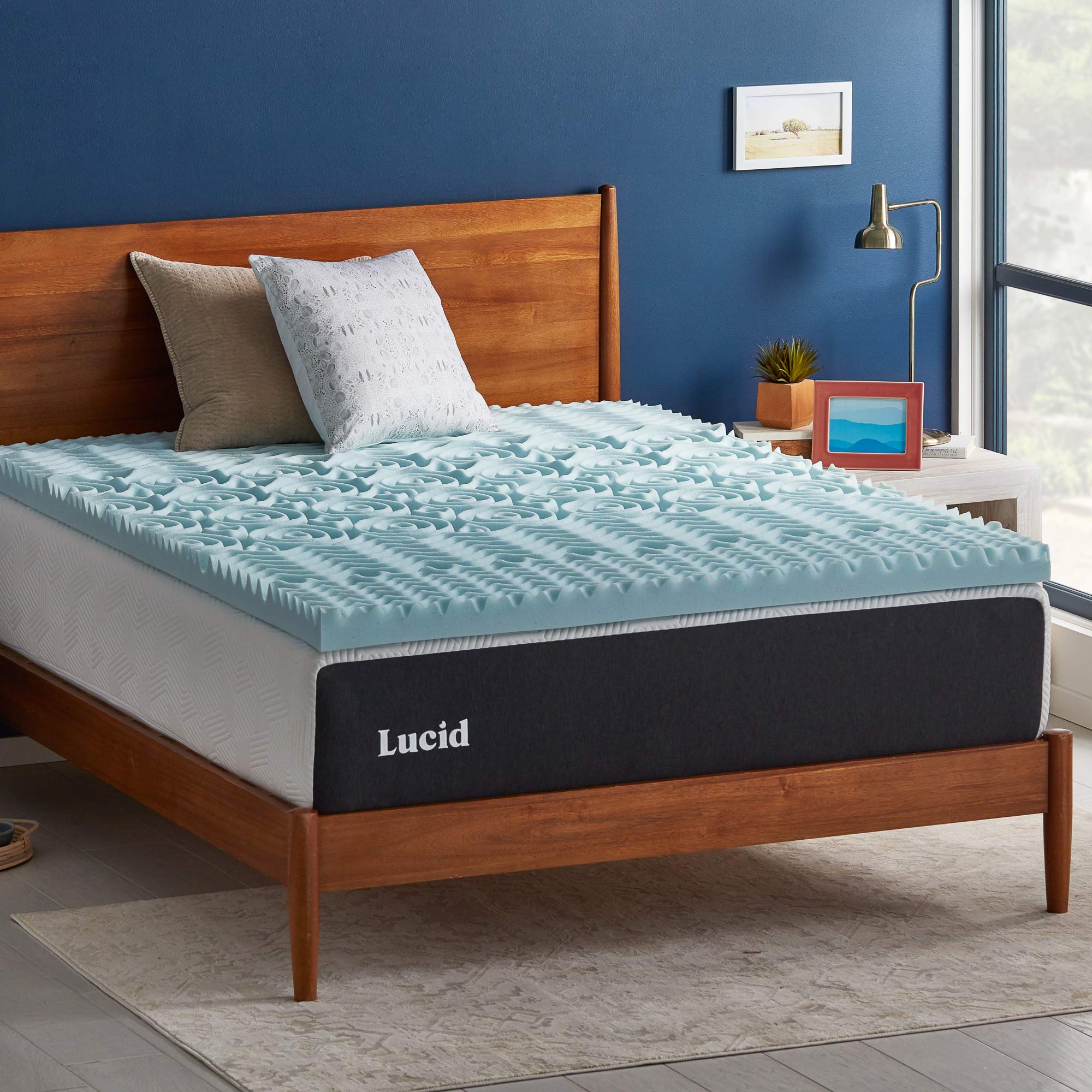 Lucid 3 Inch Mattress Topper Full – Memory Foam Mattress Topper Full – 5 Zone Gel Infusion – CertiPur Certified Foam – Dorm Room Essentials