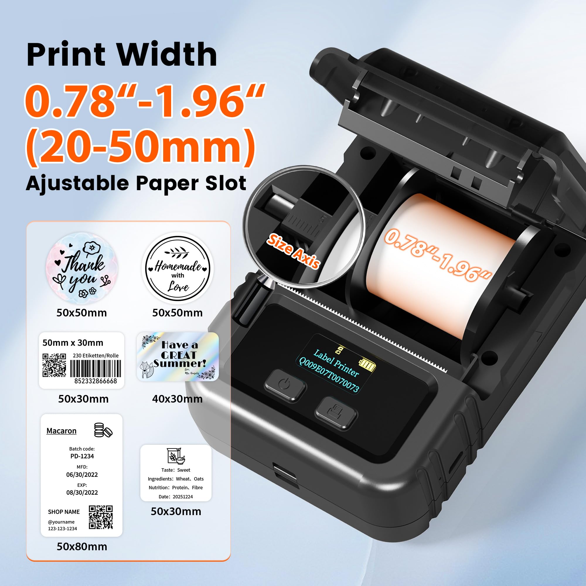 Phomemo M120 Label Maker- Barcode Printer Bluetooth Thermal Label Maker Machine 2 Inch 50mm Barcode Label Printer for Retail, QR Code, Small Business, Compatible with Android, iOS & PC, Black