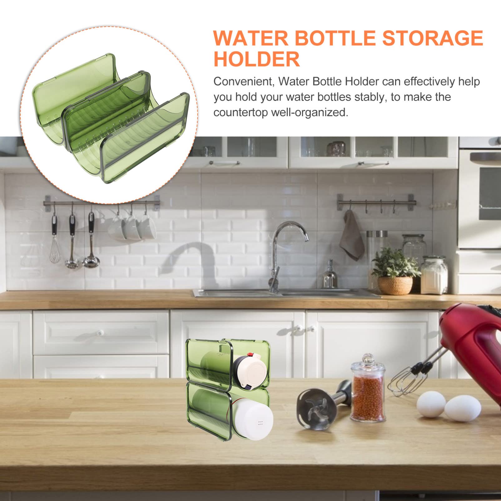 Beavorty Water Bottle Organizer 2pcs Refrigerator Wine Rack Stackable Champagne Dispenser Tray Holder for Fridge Cabinet Pantry Kitchen Countertops Green