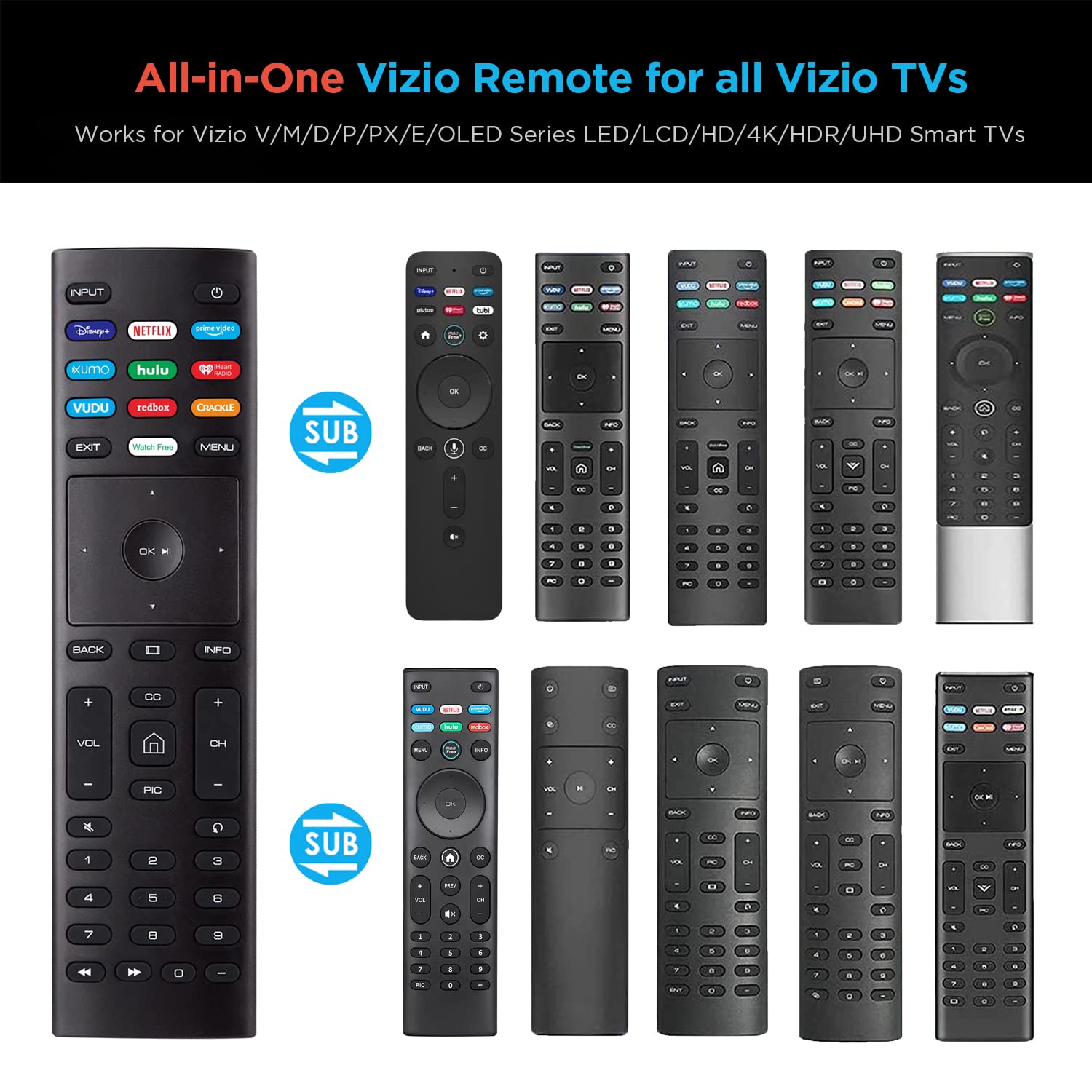 Universal Remote Control Replacement for All Vizio P-Series M-Series V-Series D-Series Smartcast Series LED LCD UHD OLED Smart TV with Shortcut Buttons Disney, Netflix, Prime Video, Hulu and More